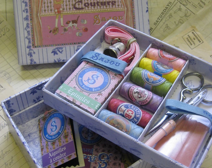 Sajou Sewing Box- Little Girl & Kitten - Etsy
