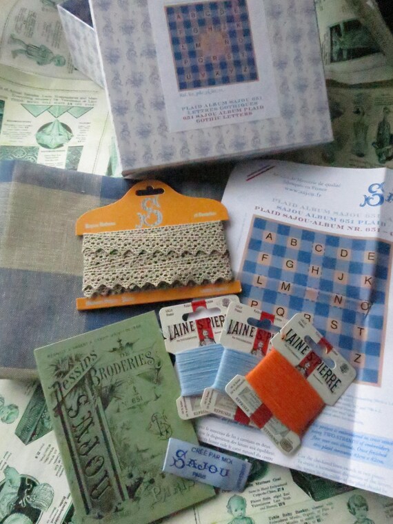 Sajou Gift Box Cross Stitch Boxed Kit Plaid Linen Throw - Etsy