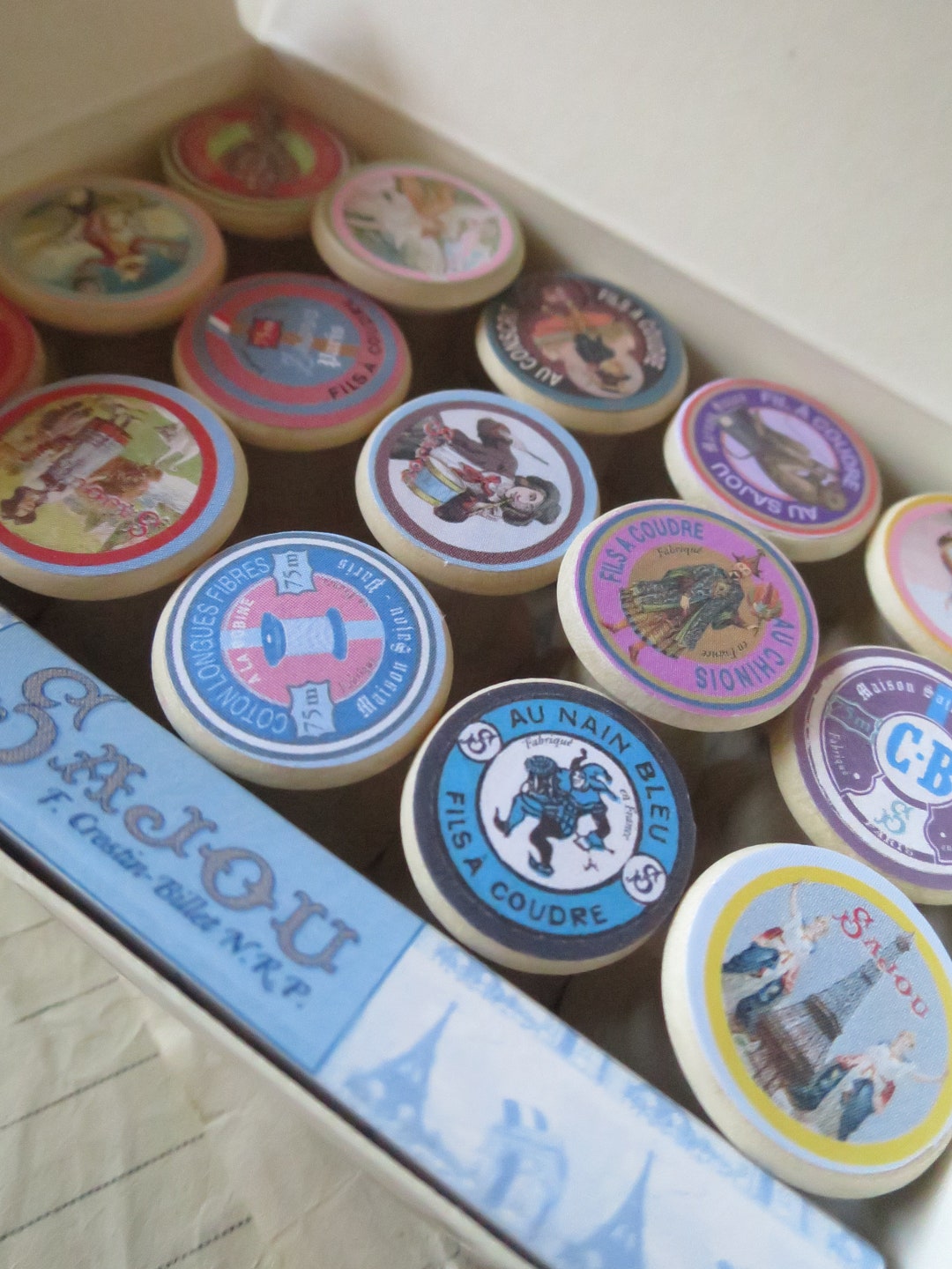 Sajou Gift Box 15 Mini Wooden Bobbin Spools - Etsy