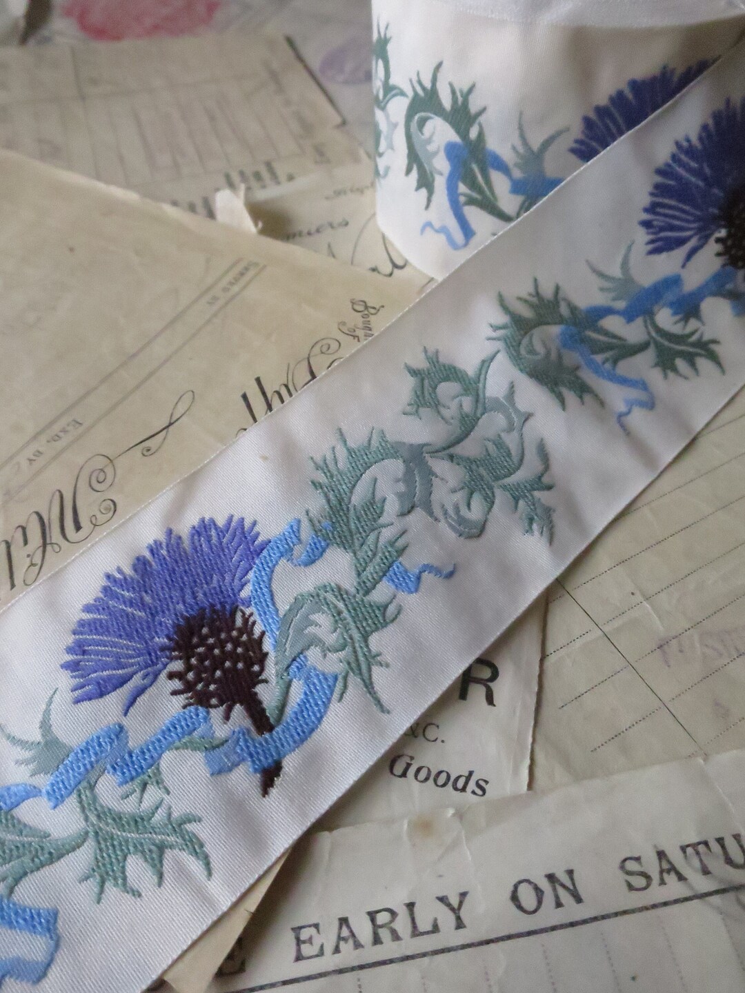 Scottish Thistles 50 Mm Jacquard Woven Ribbon- White - Etsy