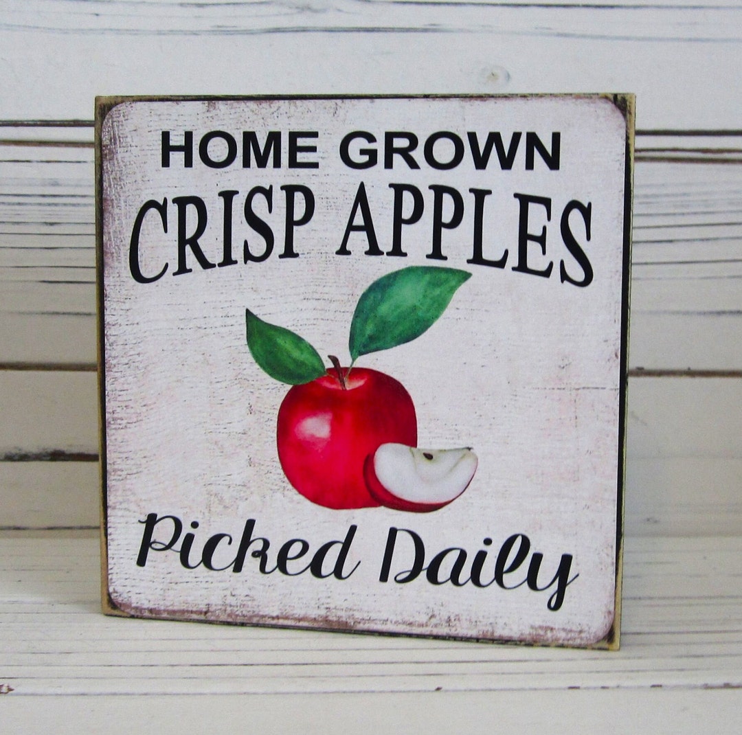 Apple Sign, 5 X 5 Chunky Wood Sign, Wood Apple Sign, Tiered Tray Decor ...