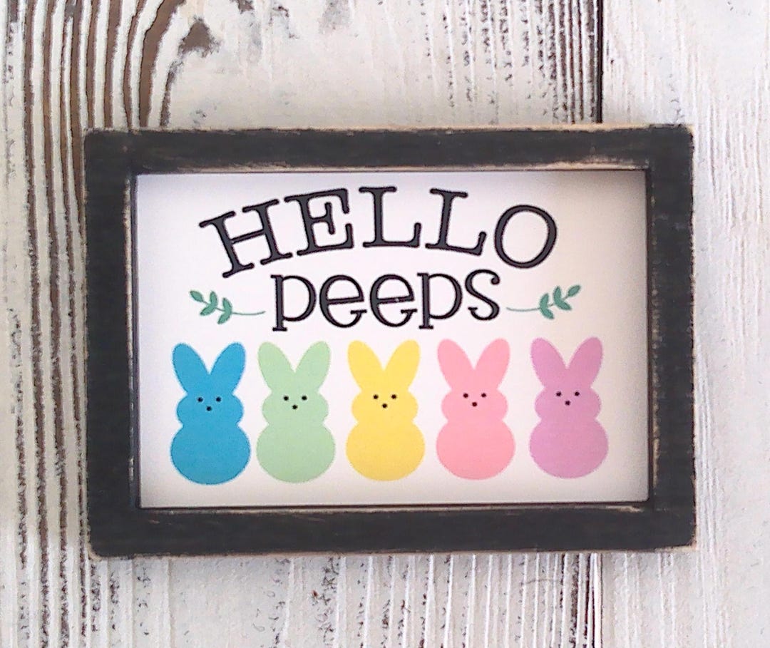 Hello Peeps, Easter Decor, Miniature Tiered Tray Sign, Small Easter ...