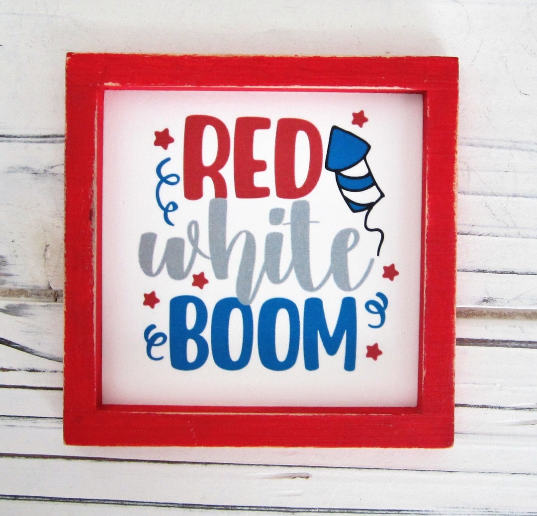 4" X 4" Red, White Boom Miniature Sign, July 4th Decor, Sign for Tiered ...