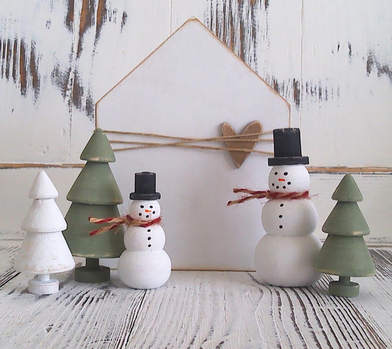 Miniature White Wood Block House, Rustic Wood House, Tiered Tray Decor ...