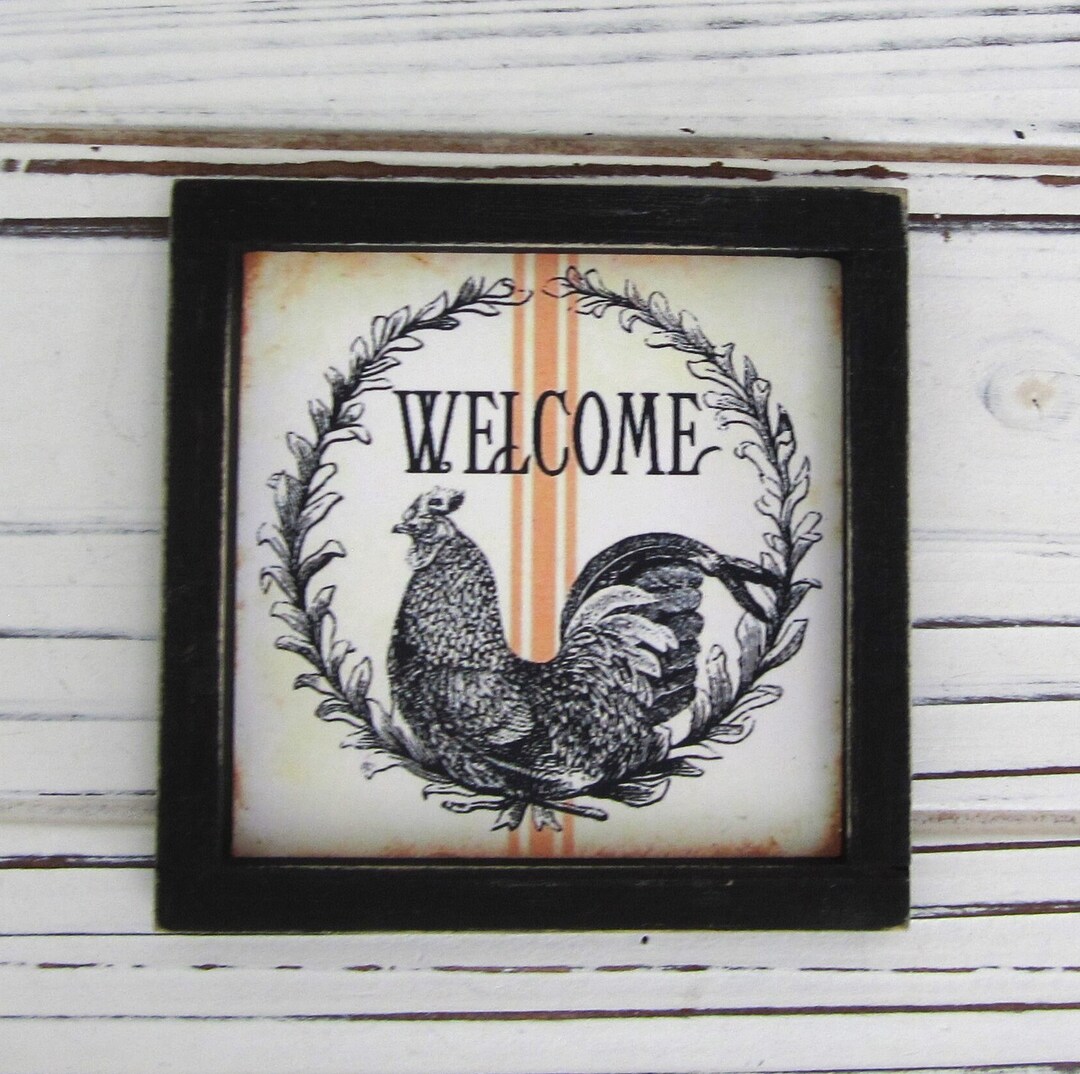 4" X 4" Chicken Welcome Sign, Tiered Tray Decor, Mini Chicken Sign ...