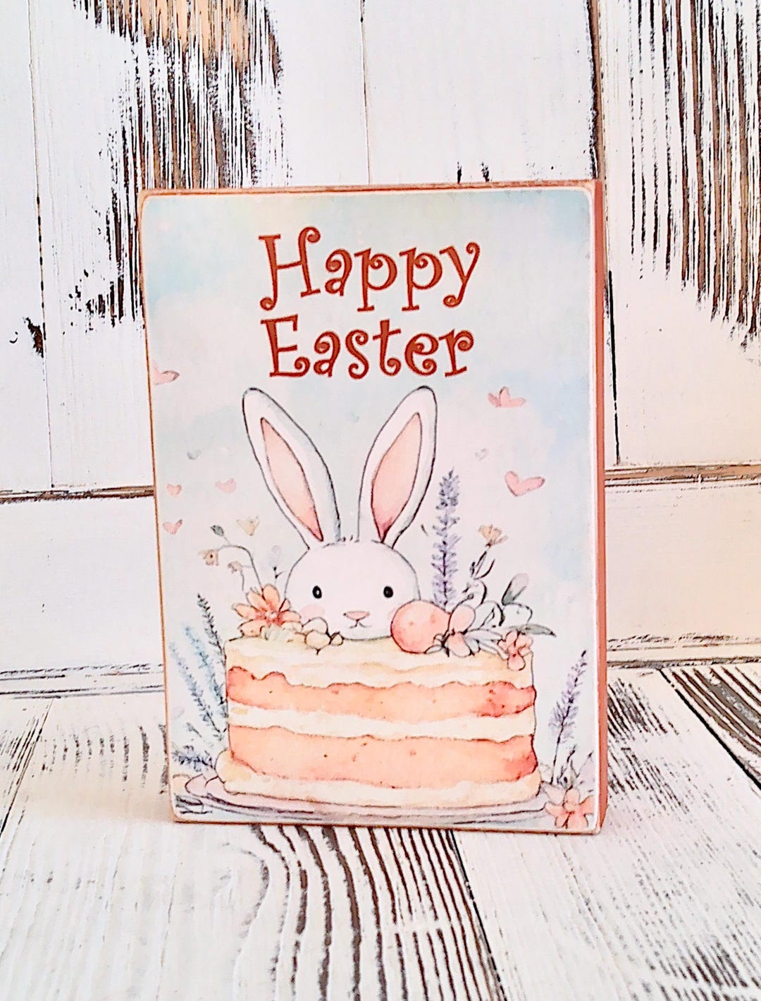 Happy Easter Wood Block Sign, Wood Easter Decor, Tiered Tray Sign ...