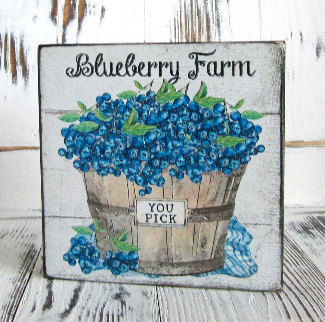 Chunky Wood Blueberry Farm Sign, 5 X 5 Wood Sign, Tiered Tray Decor ...