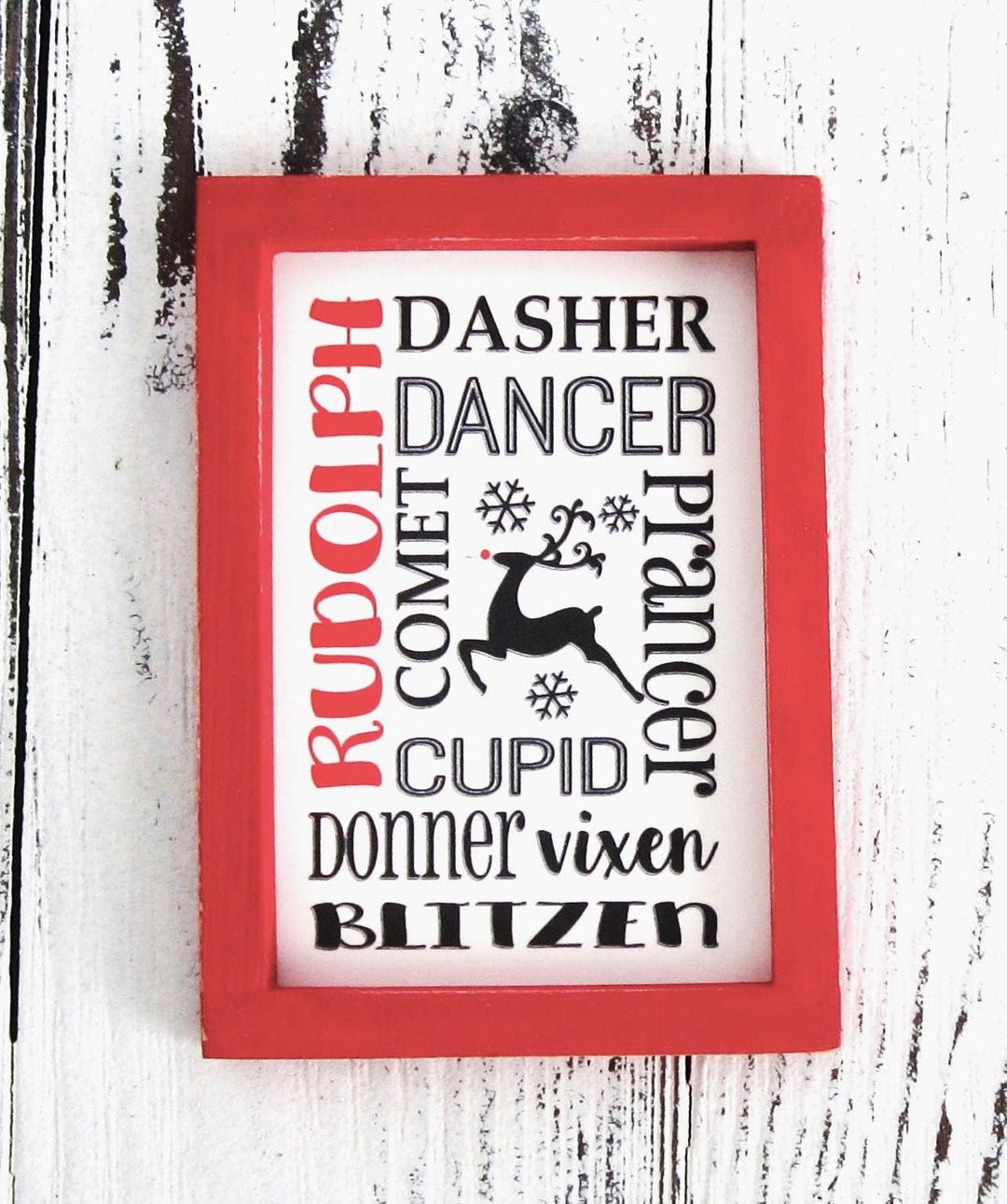 Reindeer Names Sign, Mini Rudolph the Red Nosed Reindeer, Dasher ...