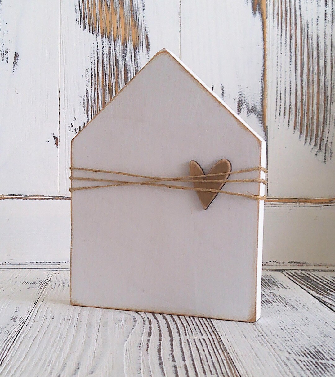 Miniature White Wood Block House, Rustic Wood House, Tiered Tray Decor ...