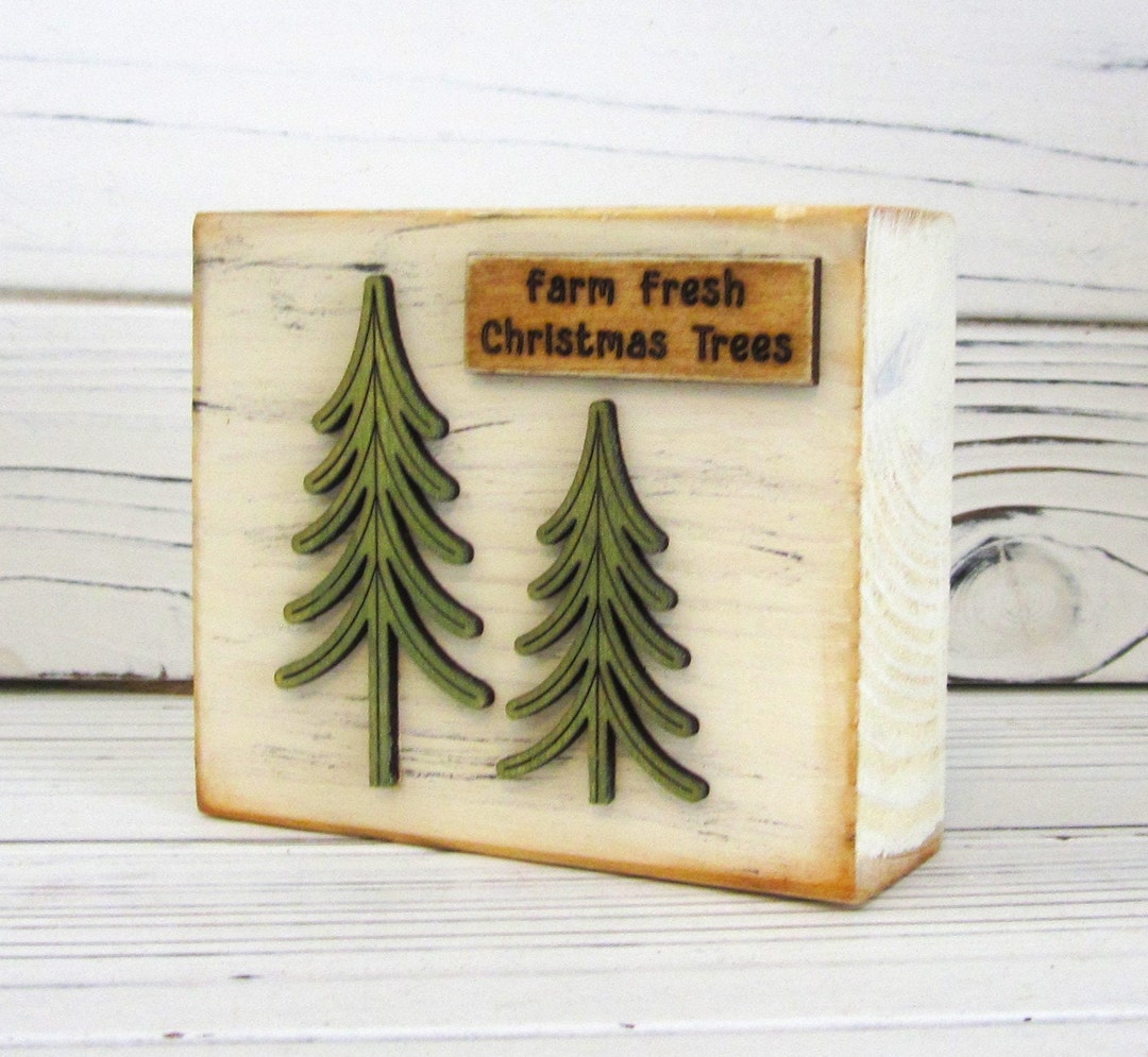 Farm Fresh Christmas Trees Chunky Wood Block Sign Tiered Tray - Etsy