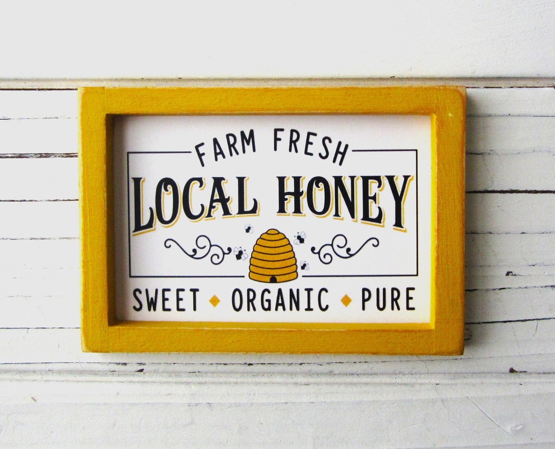 Farm Fresh Local Honey Miniature Sign, Honey Bee Sign, Tiered Tray Sign ...