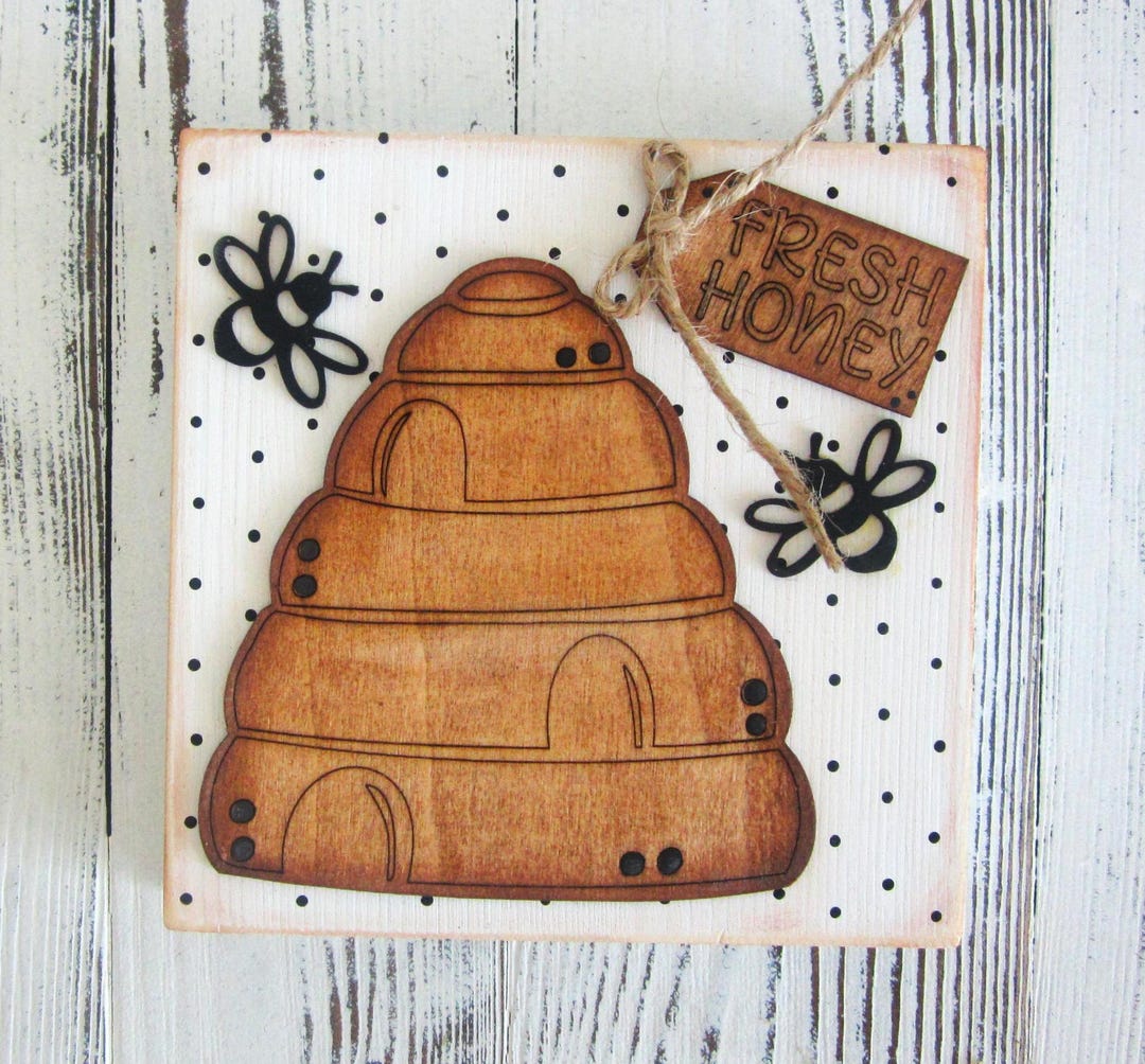 Fresh Honey Sign, 5 X 5 Wood Block Sign, Bee Hive, Honey Bees, Honey ...