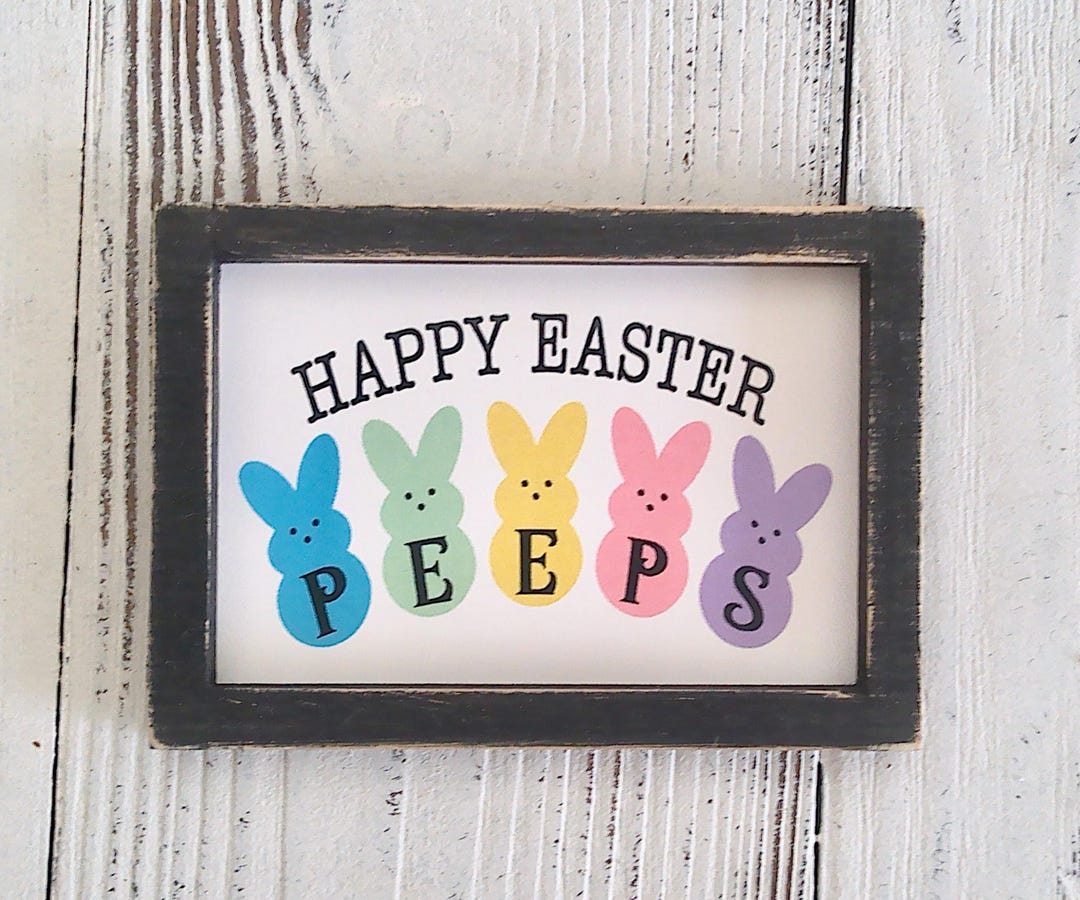 Happy Easter Peeps, Easter Decor, Miniature Tiered Tray Sign, Small ...