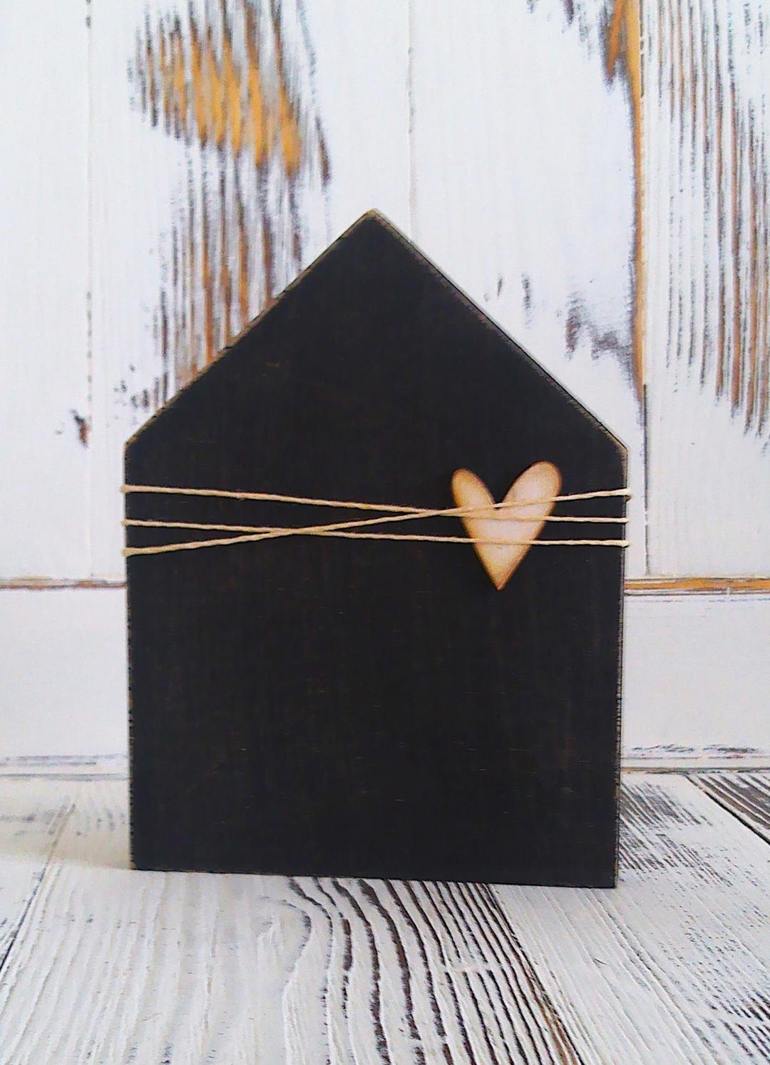 Miniature Black Wood Block House, Rustic Wood House, Tiered Tray Decor ...