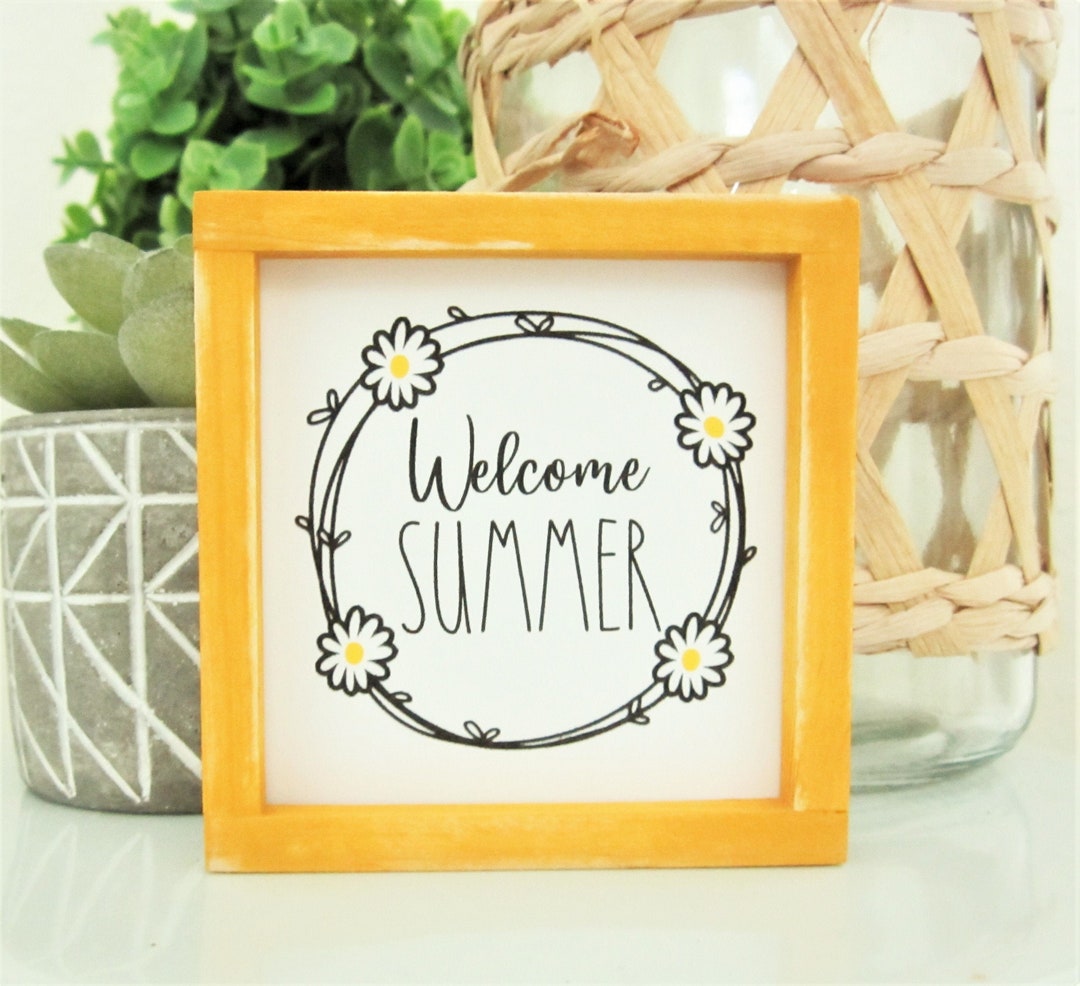 4" X 4" Welcome Summer Sign, Tiered Tray Decor, Miniature Framed Sign ...