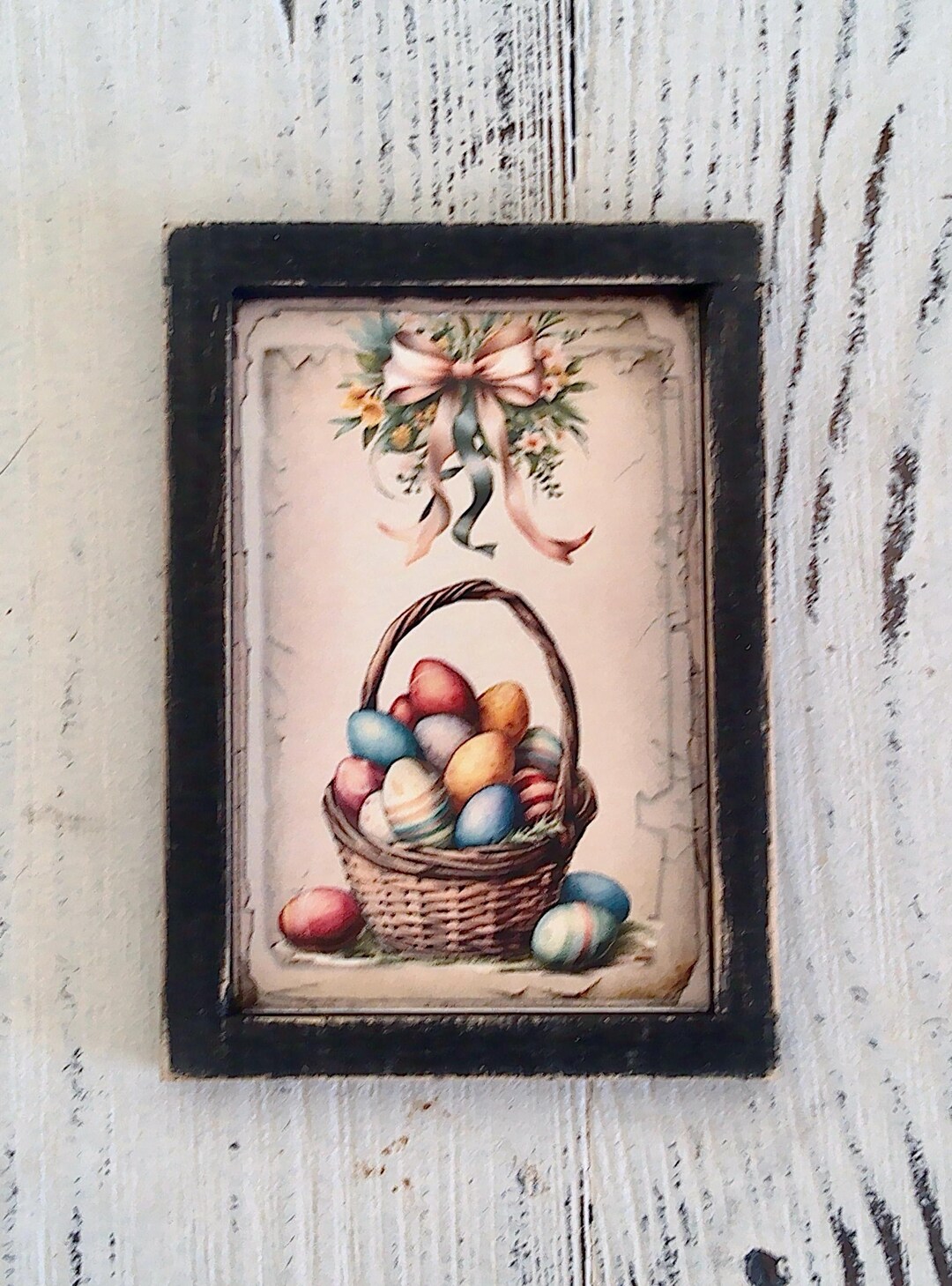 Mini Vintage Easter Basket Sign, Primitive Easter Sign, Rustic Easter ...