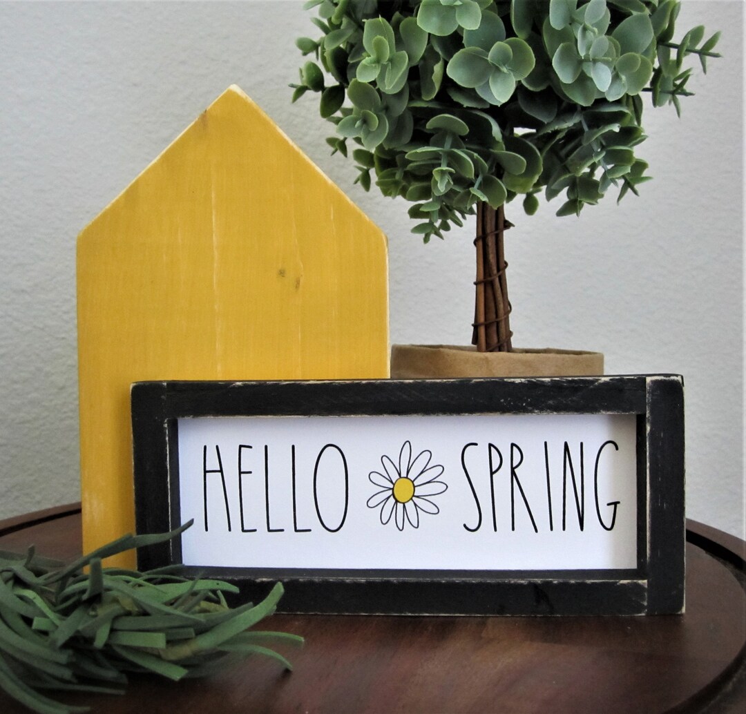 Spring Tiered Tray Sign, Hello Spring Mini Wood Framed Sign, Farmhouse ...