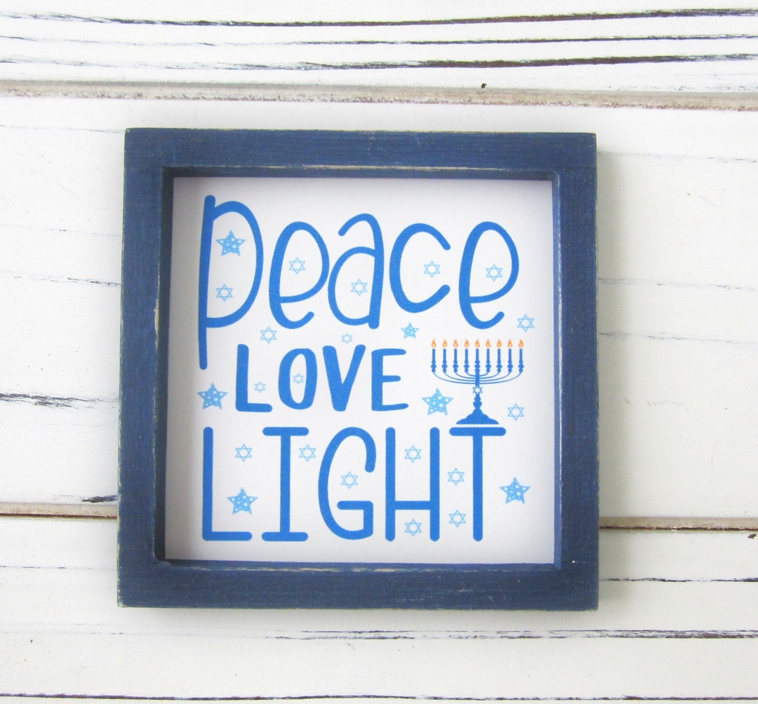 Peace Love Light Sign, Hanukkah Sign, Chanukah Decor, Miniature Framed ...
