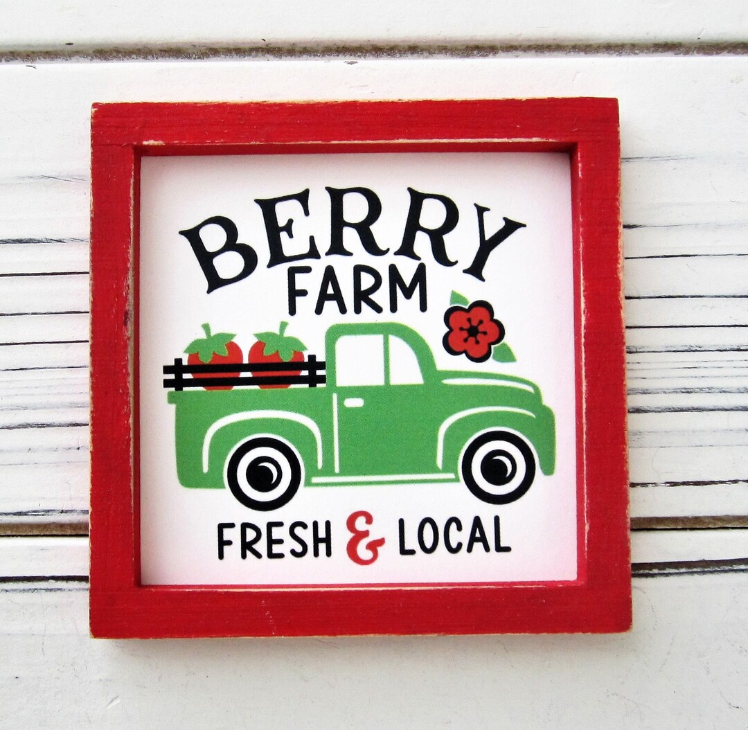 4" X 4" Berry Farm Sign, Strawberry Sign, Strawberries Decor, Tiered ...