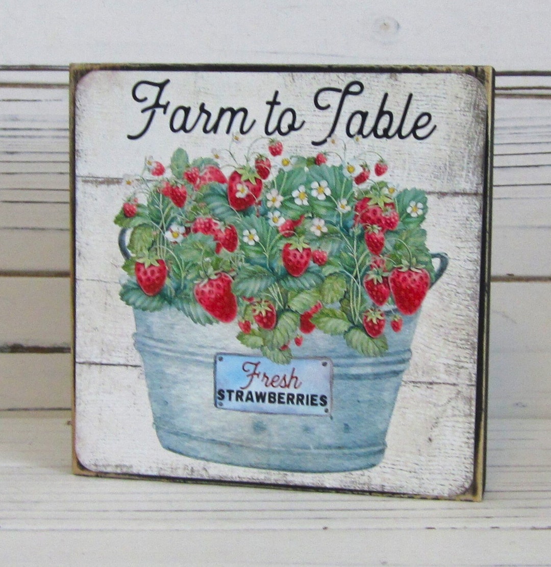 Wood Strawberry Sign, 5 X 5 Wood Sign, Farm to Table Strawberries ...