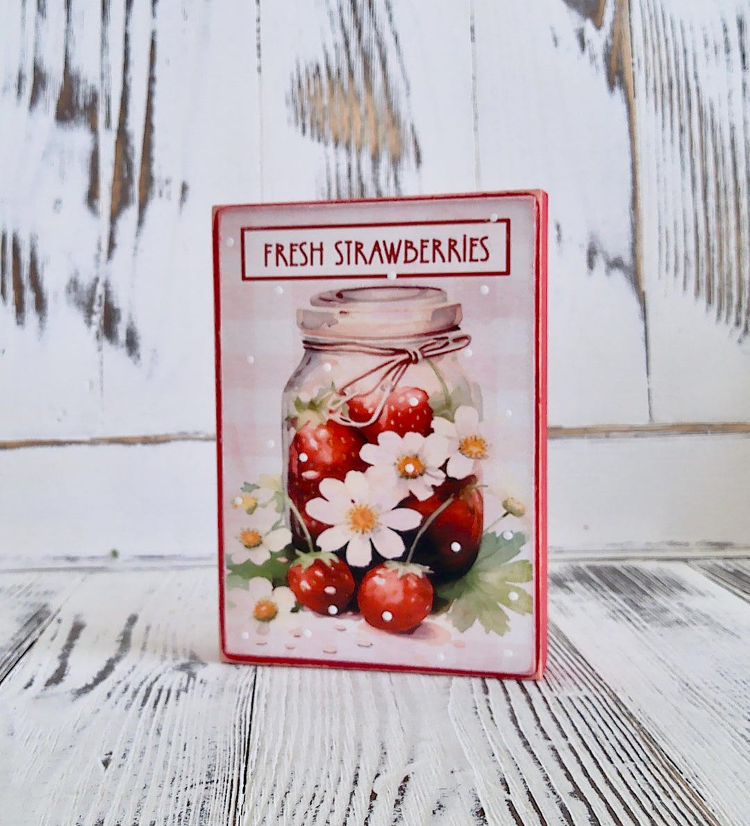 Fresh Strawberries Wood Block Sign, Fresh Strawberries Decor, Tiered ...