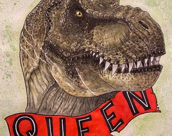 Original Drawing Jurassic Park T-rex Jungle Queen - Etsy