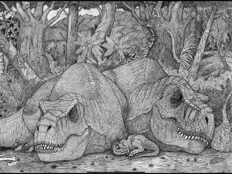 Jurassic Park - the Lost World T-rex Family Print - Etsy