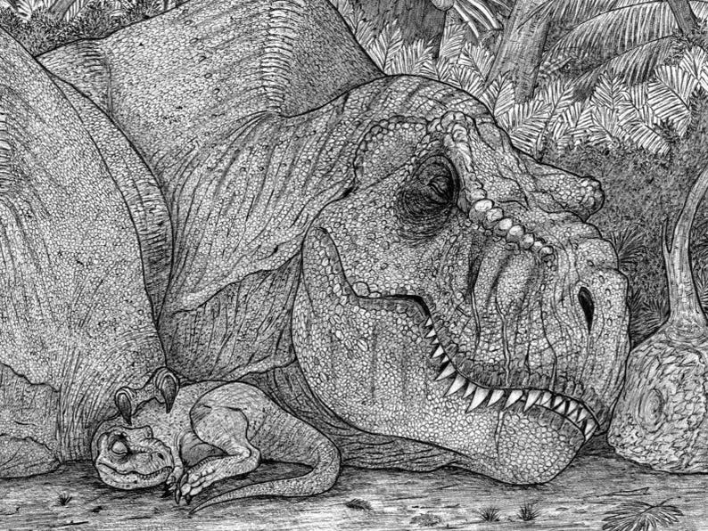 Jurassic Park the Lost World T-rex Family Print - Etsy