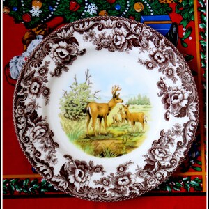 Spode Woodland Series Dinner Plates Pair 11" Brown English Transferware ...