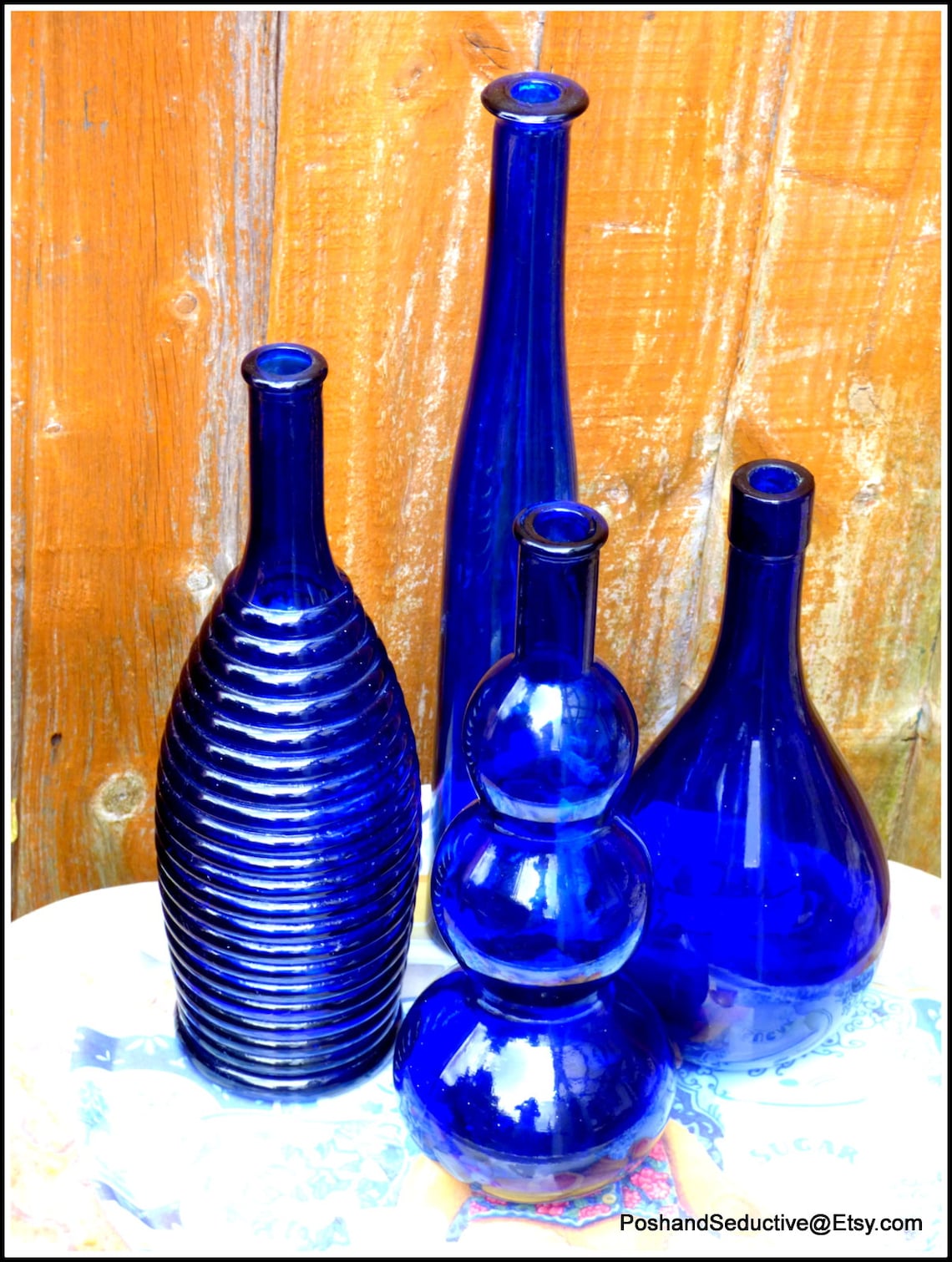 Cobalt Blue Ribbed Glass Large Vintage Bottle Beehive Shaped | Etsy