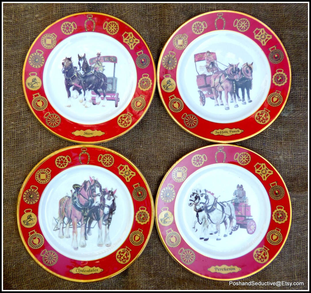 Shire Heavy Draft Horse Royal Avon Rare Vintage China Chic 4 Plates Set ...