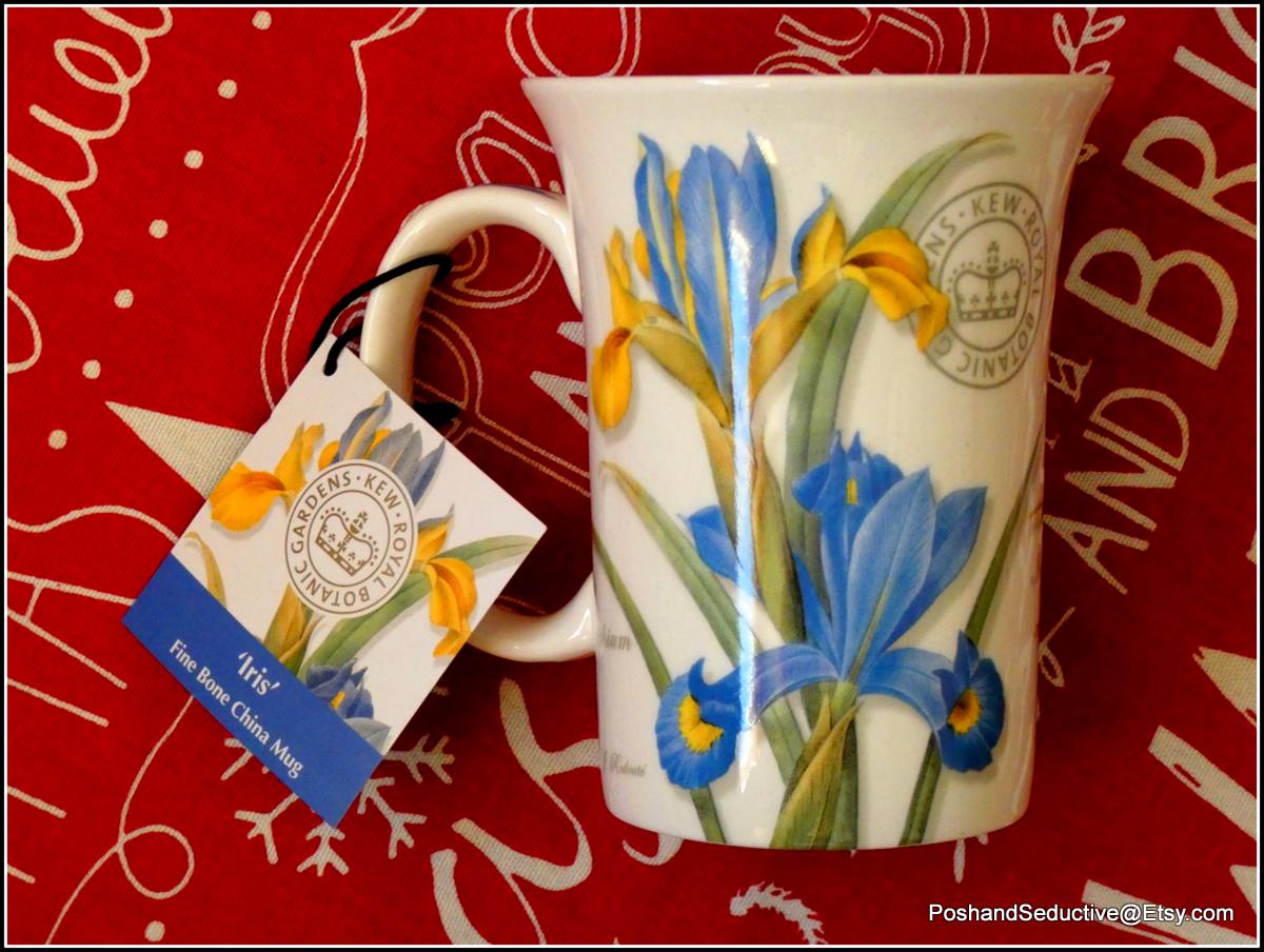British Flowers Iris KEW GARDENS RHS Bone China Mug Cup Vintage ...