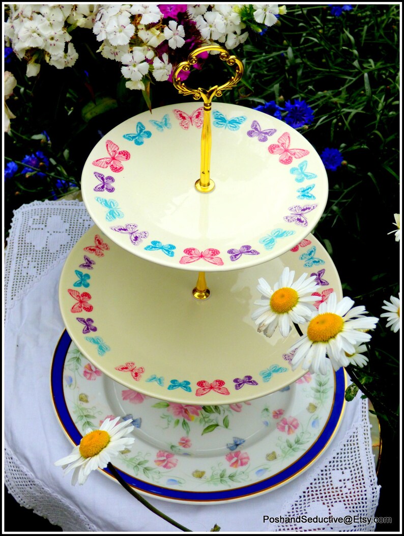 Butterfly Floral Three Tier Cake Stand Graduated Tiered Large - Etsy UK