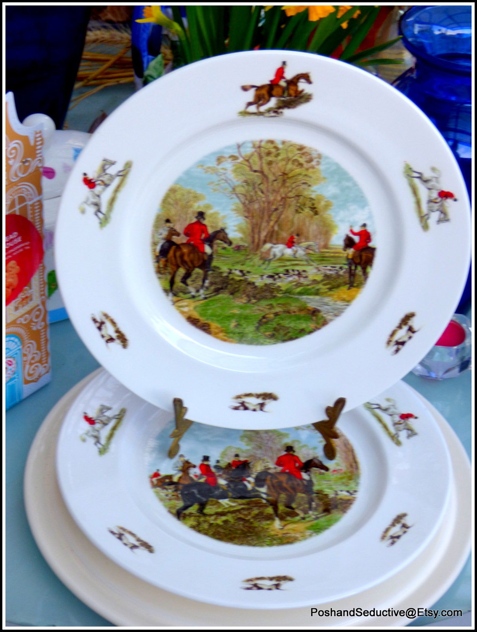Fox Hunting Vintage China 10 Dinner Plates Pair Large | Etsy