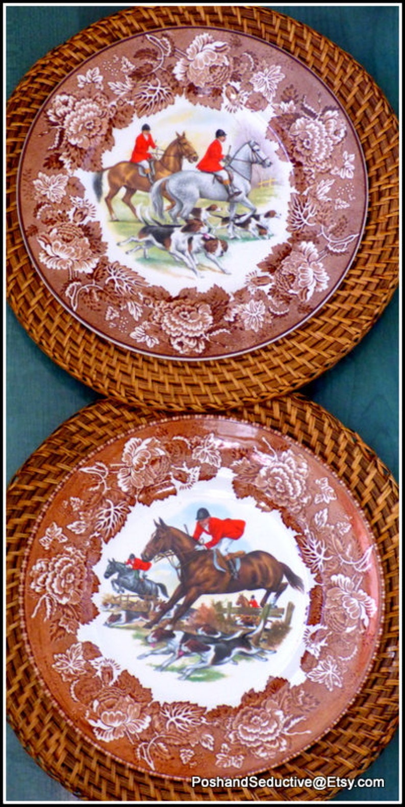 Vintage Fox Hunting China Dinner Plate Pair Brown Transferware | Etsy