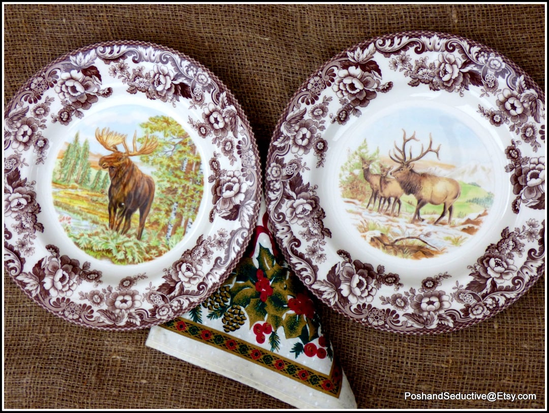 Spode Woodland Series Dinner Plates Brown English Transferware MOOSE ...