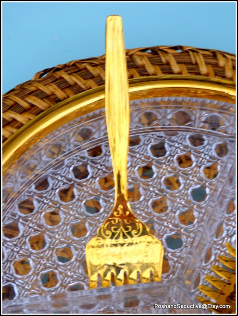 Cut Crystal Divided Serving Bowl Gold Plated Rim and Set of | Etsy