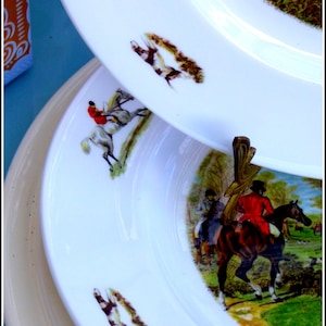 Fox Hunting Vintage China 10" Dinner Plates Pair, Large Equestrian ...