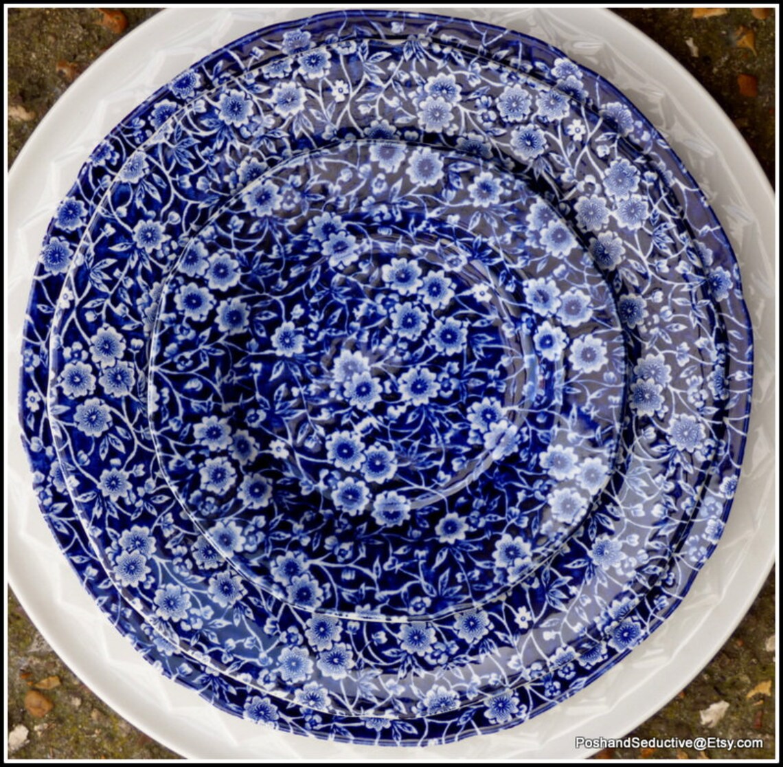 Burleigh China Blue Calico Graduated Plates Four Tier Cake - Etsy UK
