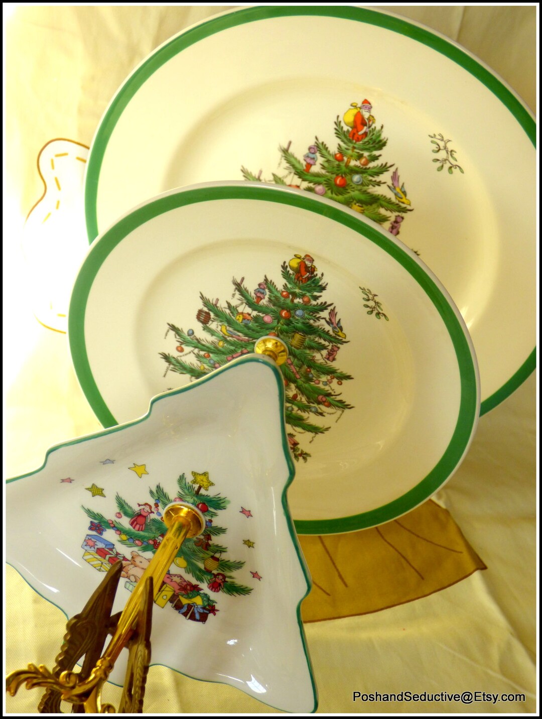Christmas Tree Three Tier Graduated Plates Handmade Cake Stand Iconic ...