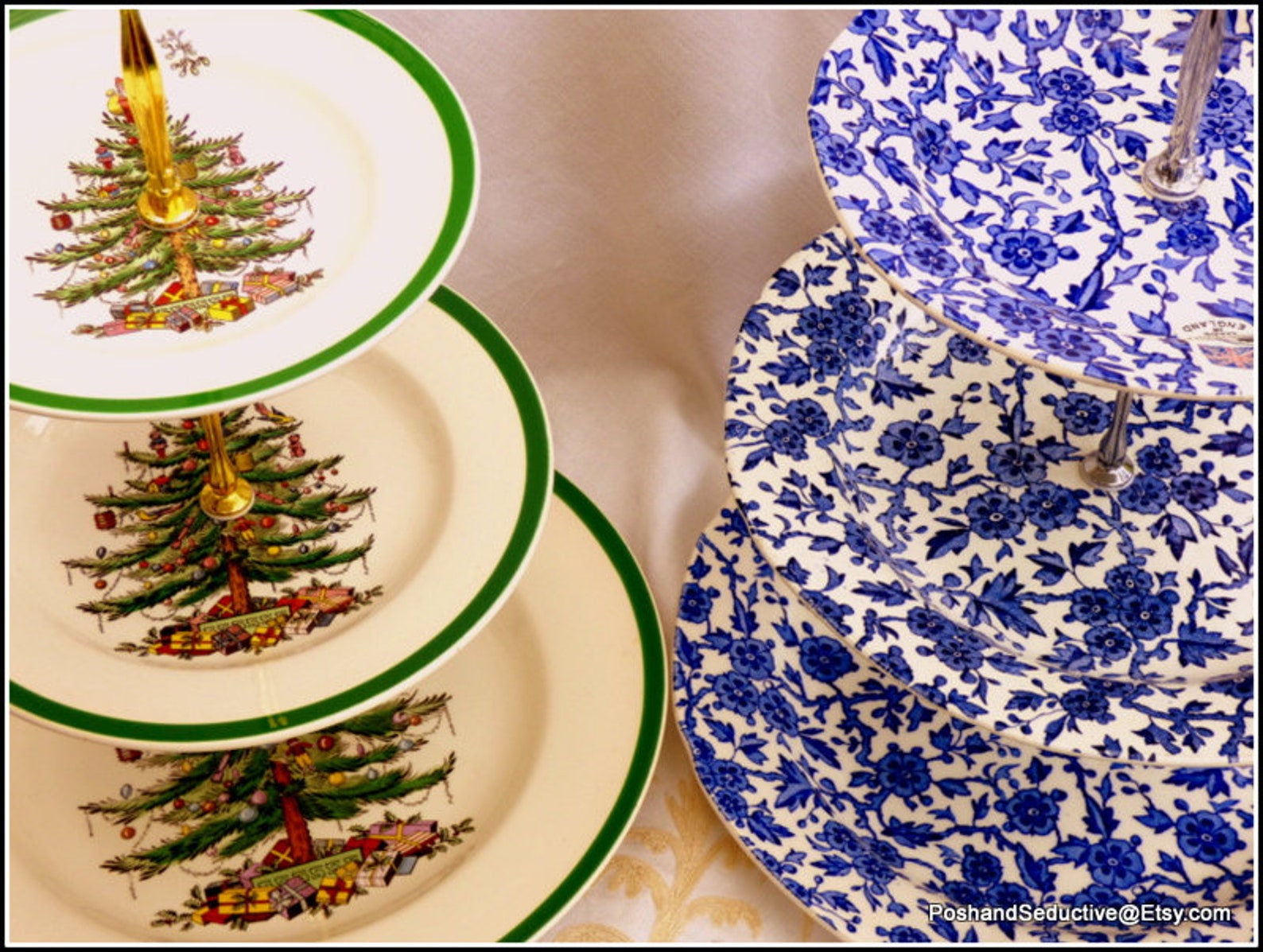 Christmas Tree Three Tier Graduated Plates Handmade Cake Stand Iconic ...