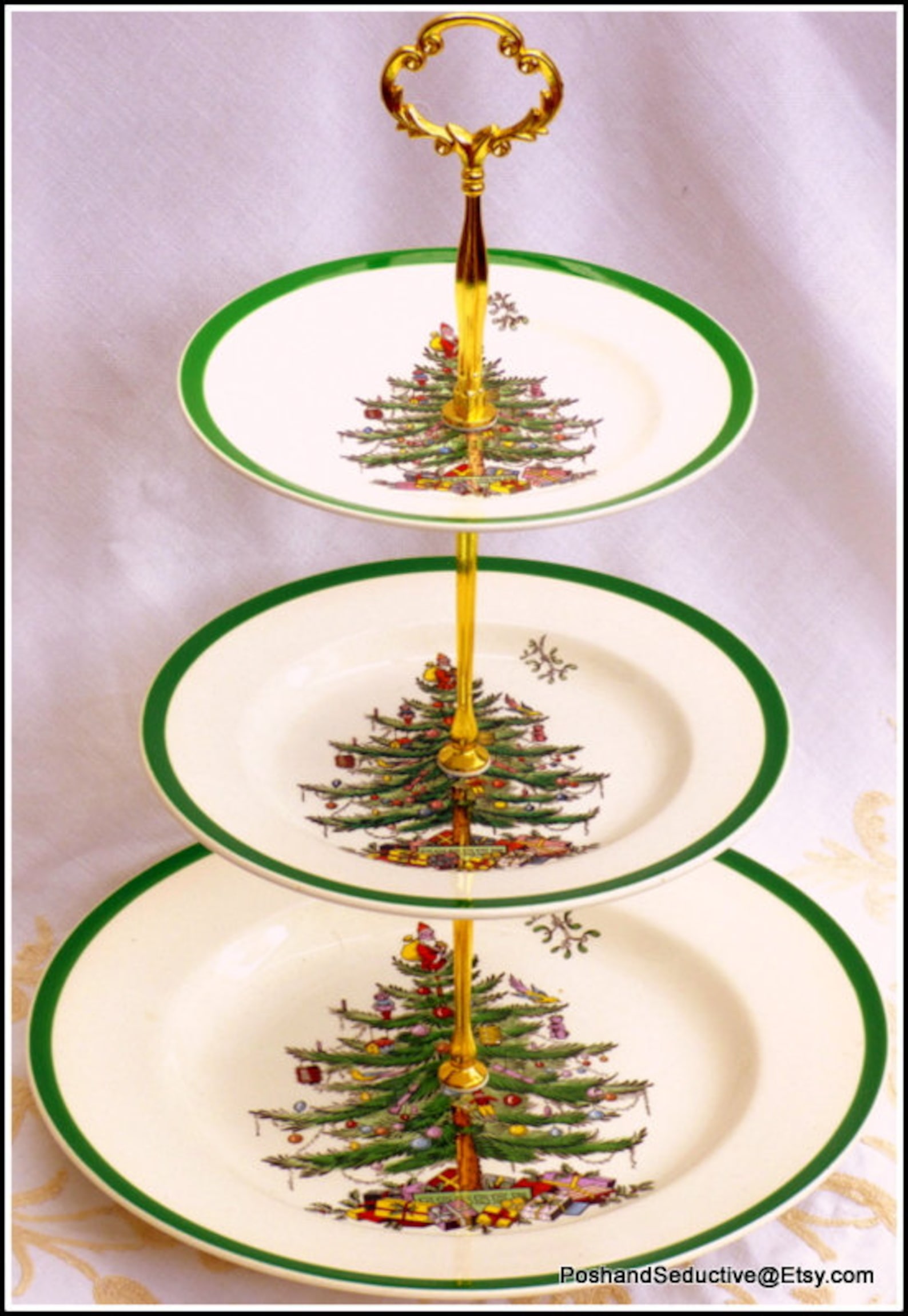 Christmas Tree Three Tier Graduated Plates Handmade Cake Stand Iconic ...