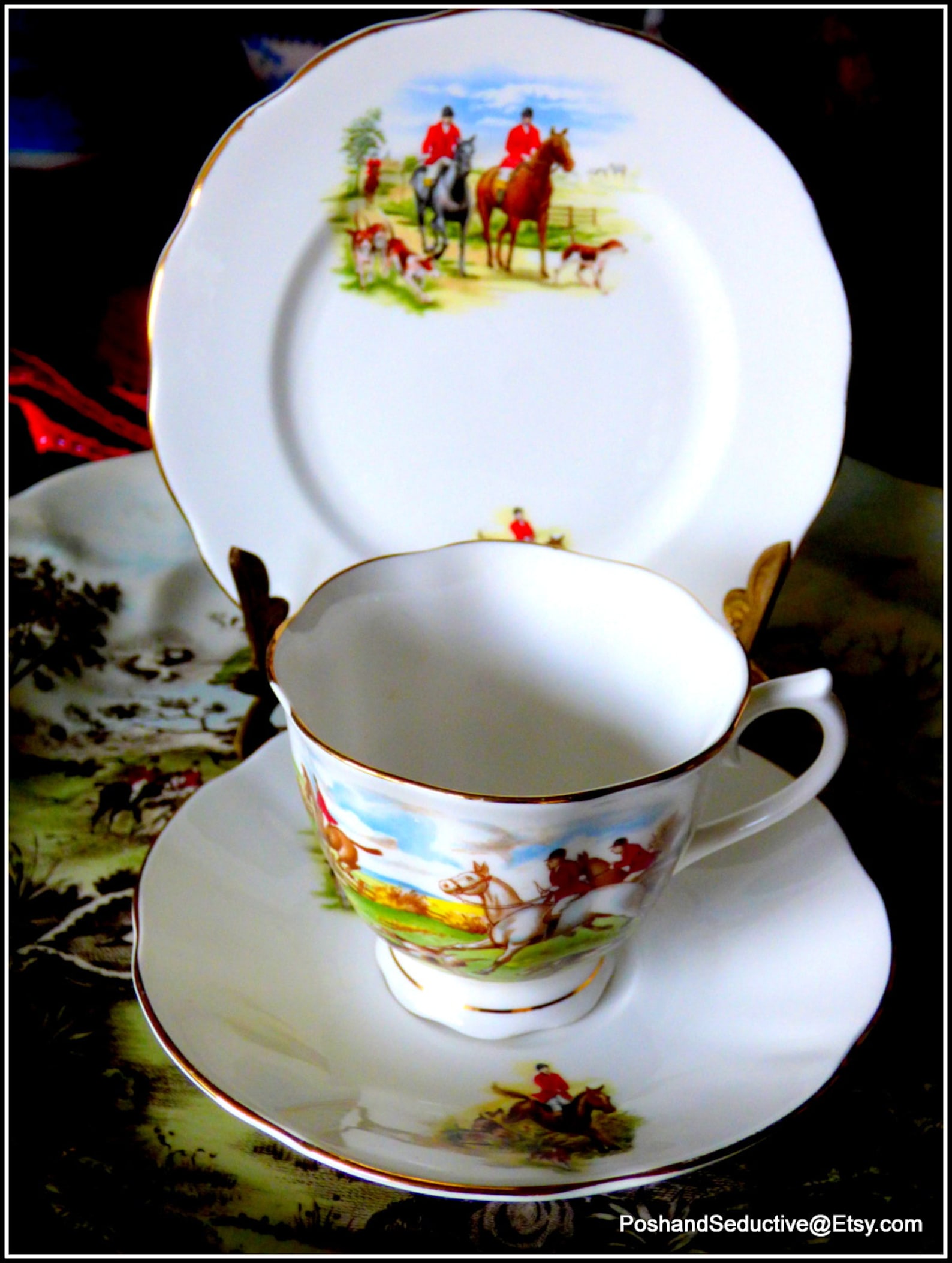 Equestrian China Cup Saucer & Plate Foxhunting Theme Fine - Etsy