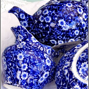 Burleigh Blue Calico Vintage Afternoon Tea China Set: Small Teapot ...