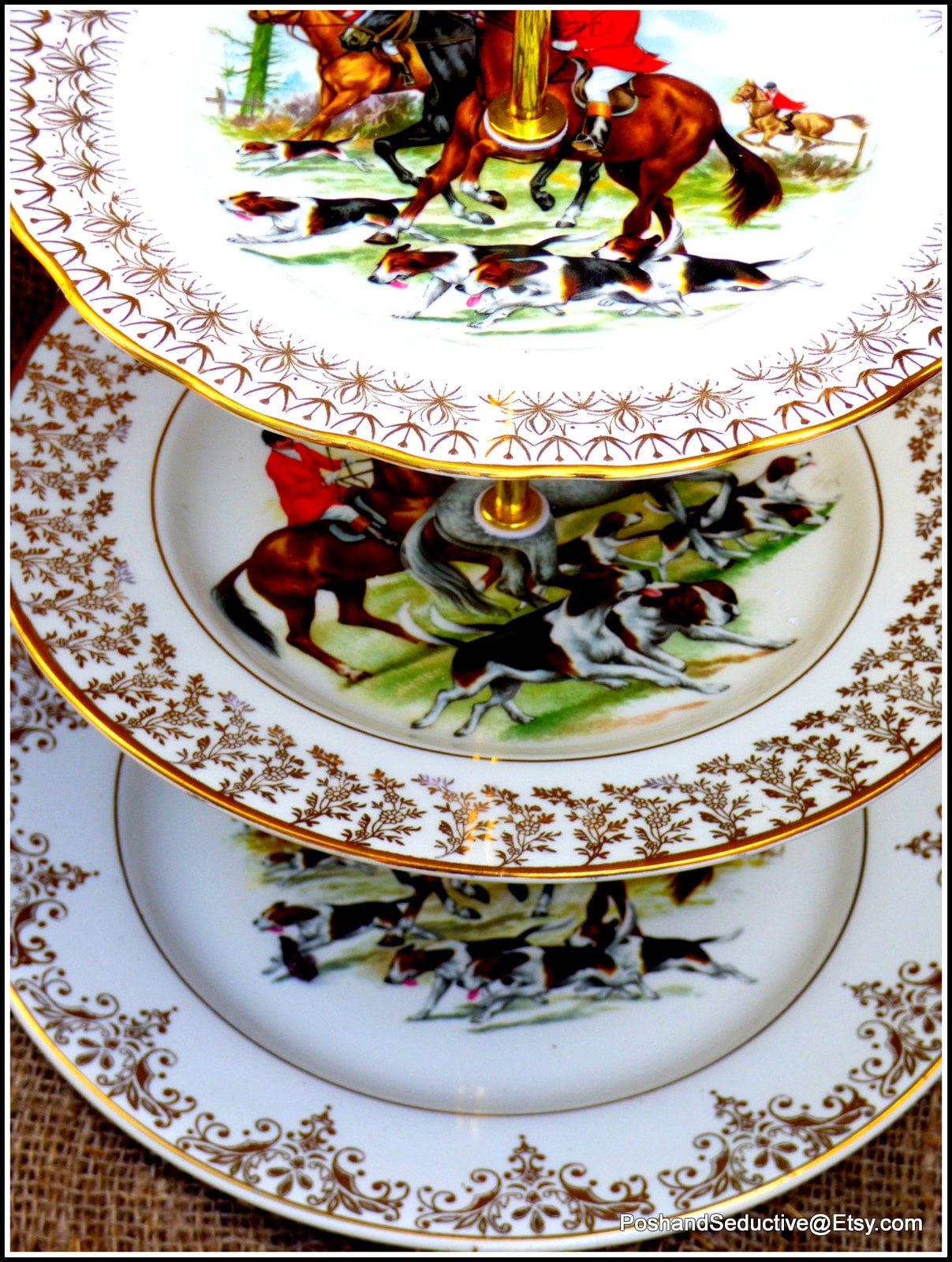 Fox Hunting Three Tier Graduated Plates Stand Afternoon Tea Centrepiece ...