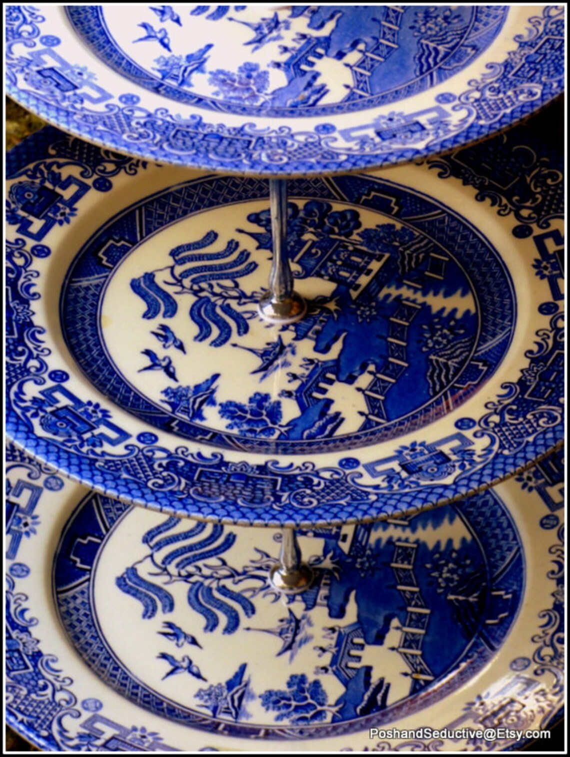 Multitier Handmade Cake Stand Oriental Pagoda, Blue Willow Chinoiserie ...