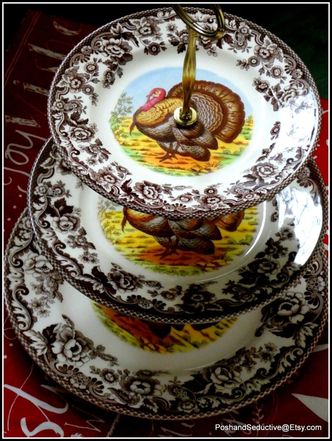 Spode Woodland Series TURKEY Tiered Plates Stand Brown English ...