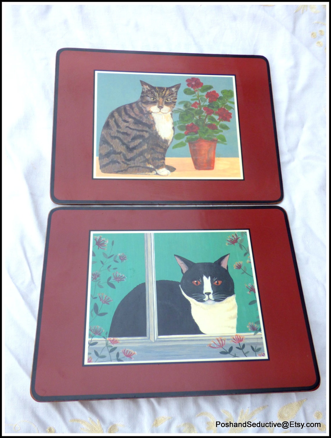 Cat Art Portrait Dining Table Vintage Place Mats Set of 6 | Etsy