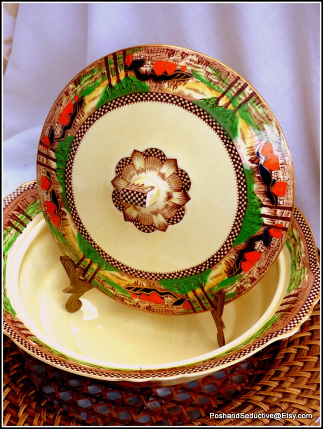 Art Deco Myott England's Countryside Lidded Vegetable Tureen, Hand ...