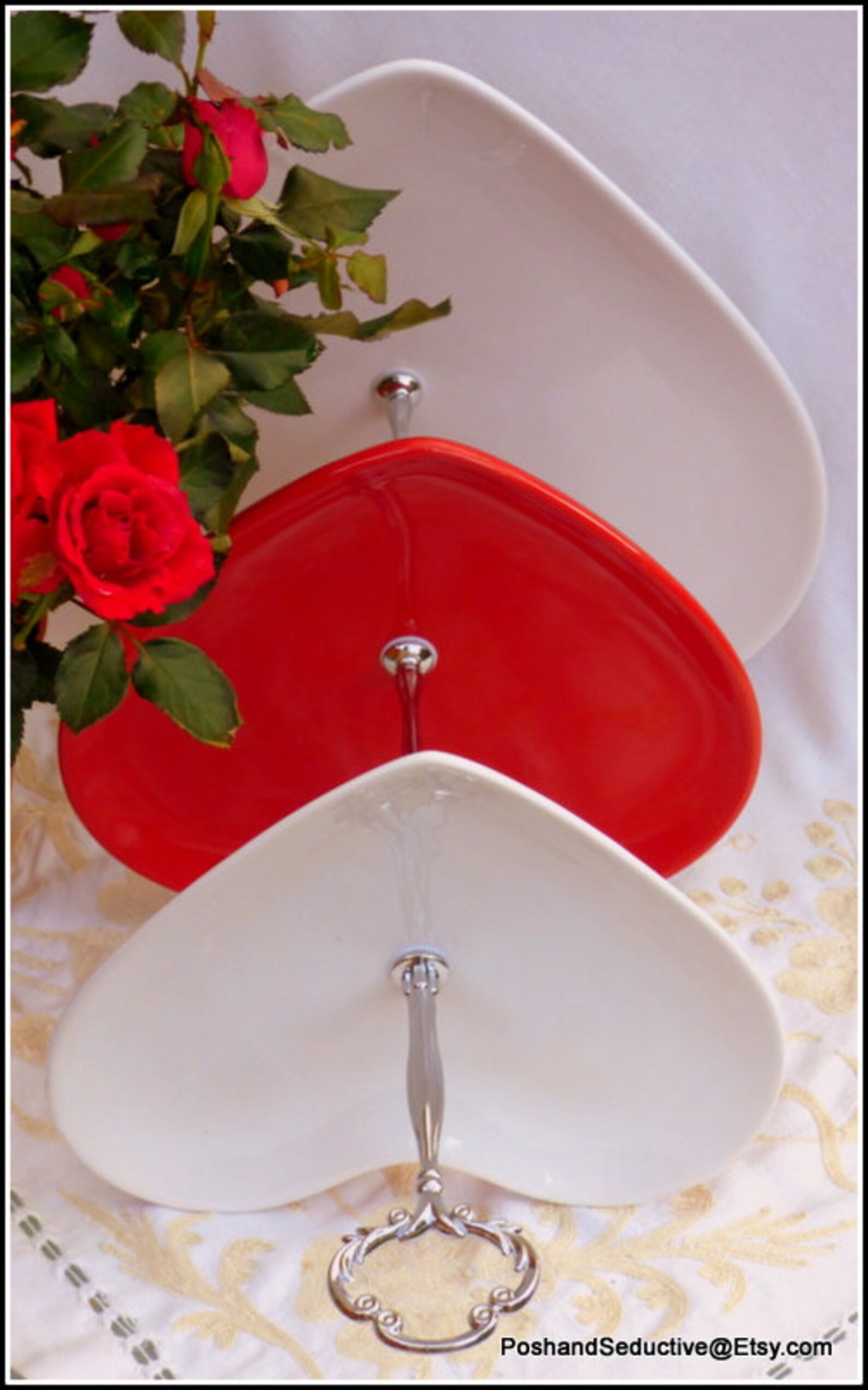 Heart Shape China Graduated Plates Three Tier Romantic Hand | Etsy UK